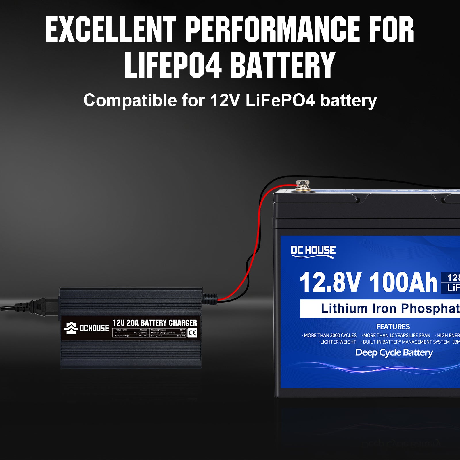 12V 20A AC-to-DC LiFePO4 Portable Battery Charger | DC HOUSE