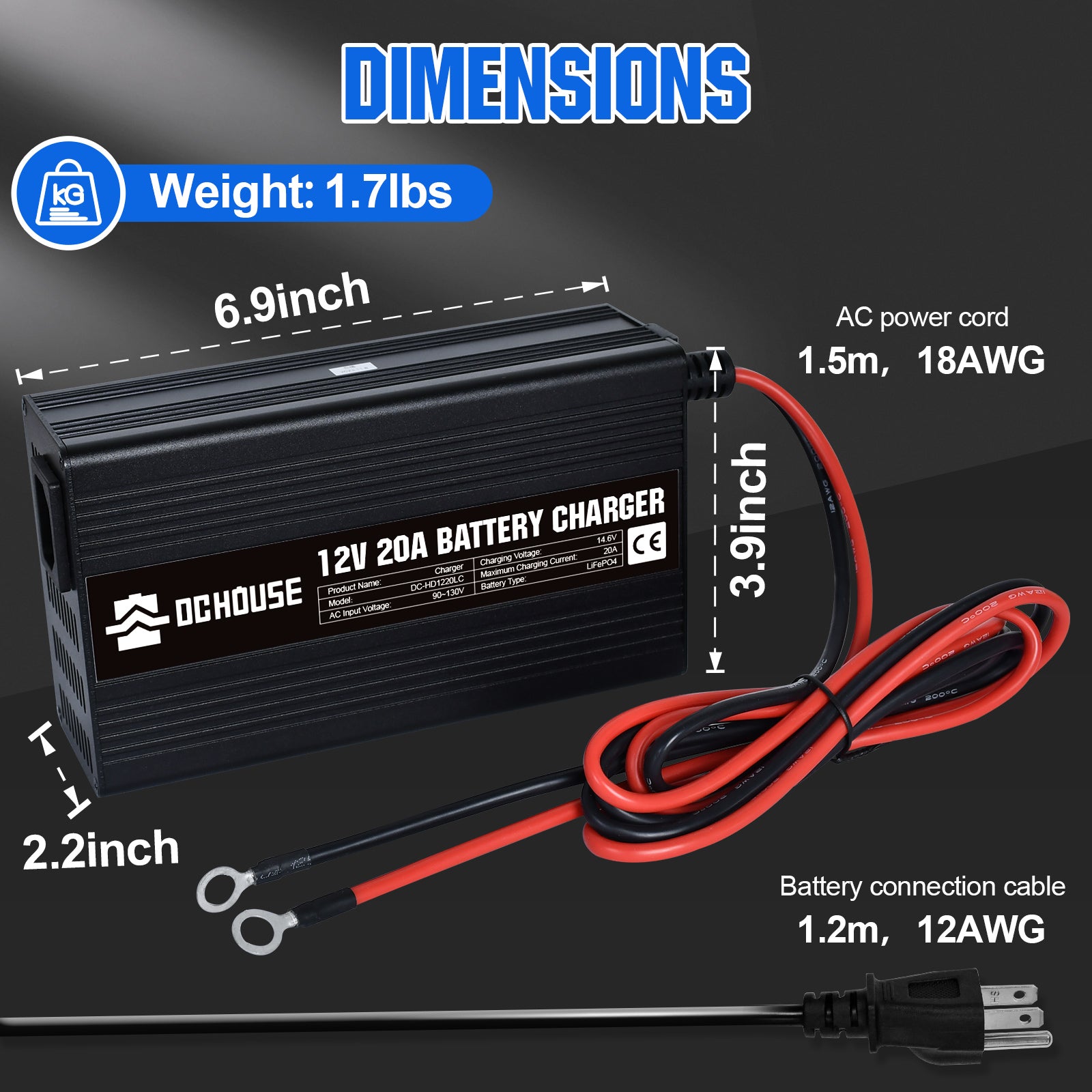 12V 20A AC-to-DC LiFePO4 Portable Battery Charger | DC HOUSE