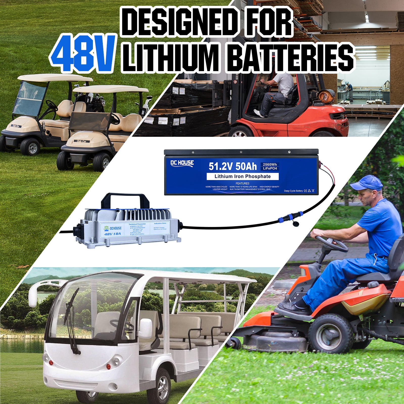 48V 18A AC-to-DC LiFePO4 Portable Battery Charger | DC HOUSE